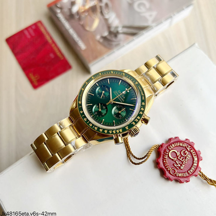 RELÓGIO SUPER CLONE MÁQUINA ETA OMEGA SPEEDMASTER MOONWATCH GOLD GREEN ...